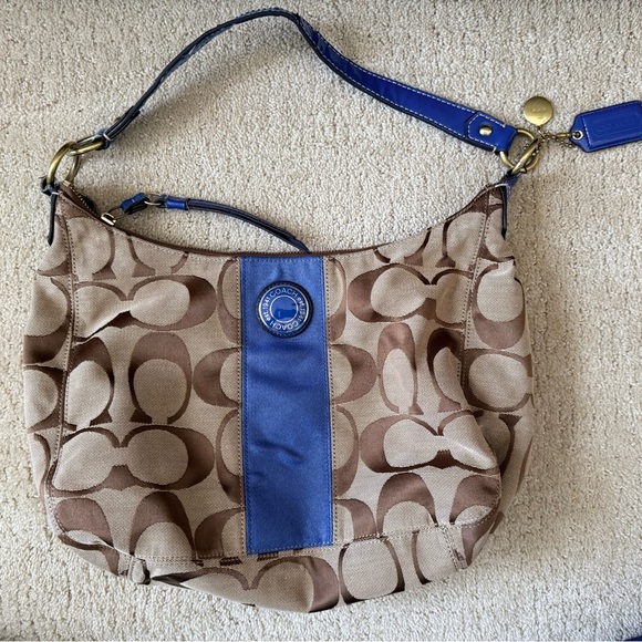 Coach | Bags | Coach Tan And Blue Hobo Bag | Poshmark